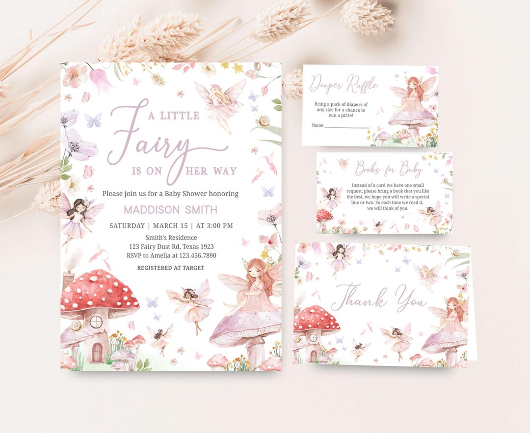 Editable A Little Fairy Baby Shower Invitation Bundle, Enchanted Forest ...