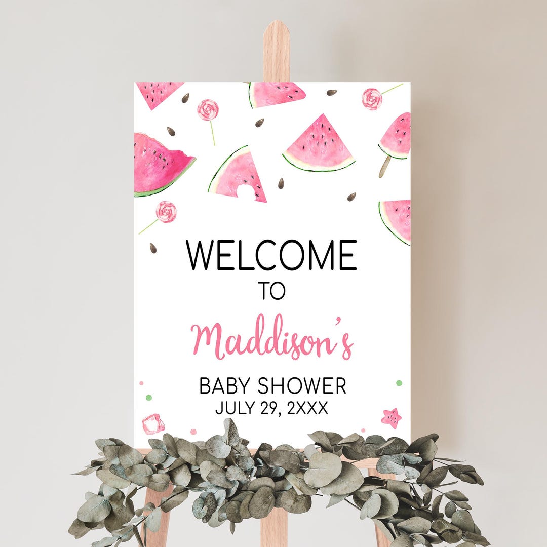 Editable Pink Watermelon Baby Shower Welcome Sign, Watermelon Baby Girl ...