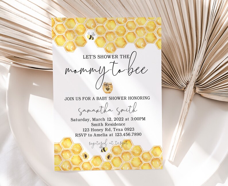 Conjunto de invitación editable de mamá a abeja baby shower, invitación ...