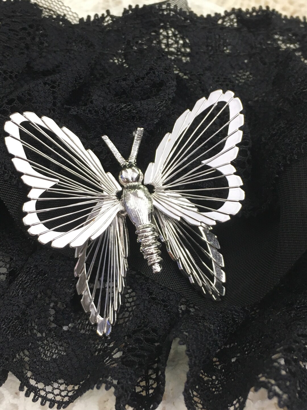 Silver Tone Butterfly With Wire Wings Brooch - Etsy