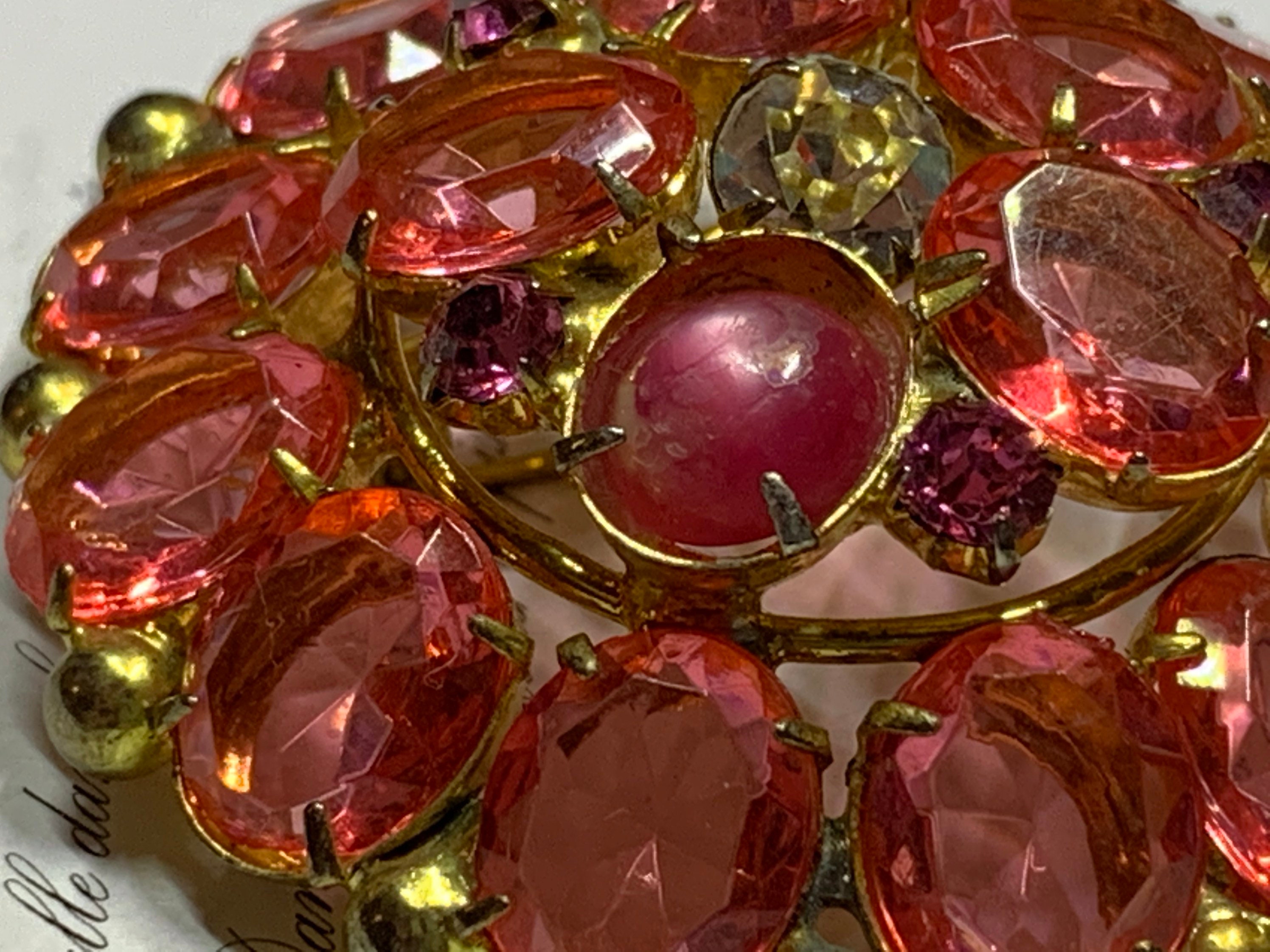 Vintage Red Round Brooch | Etsy