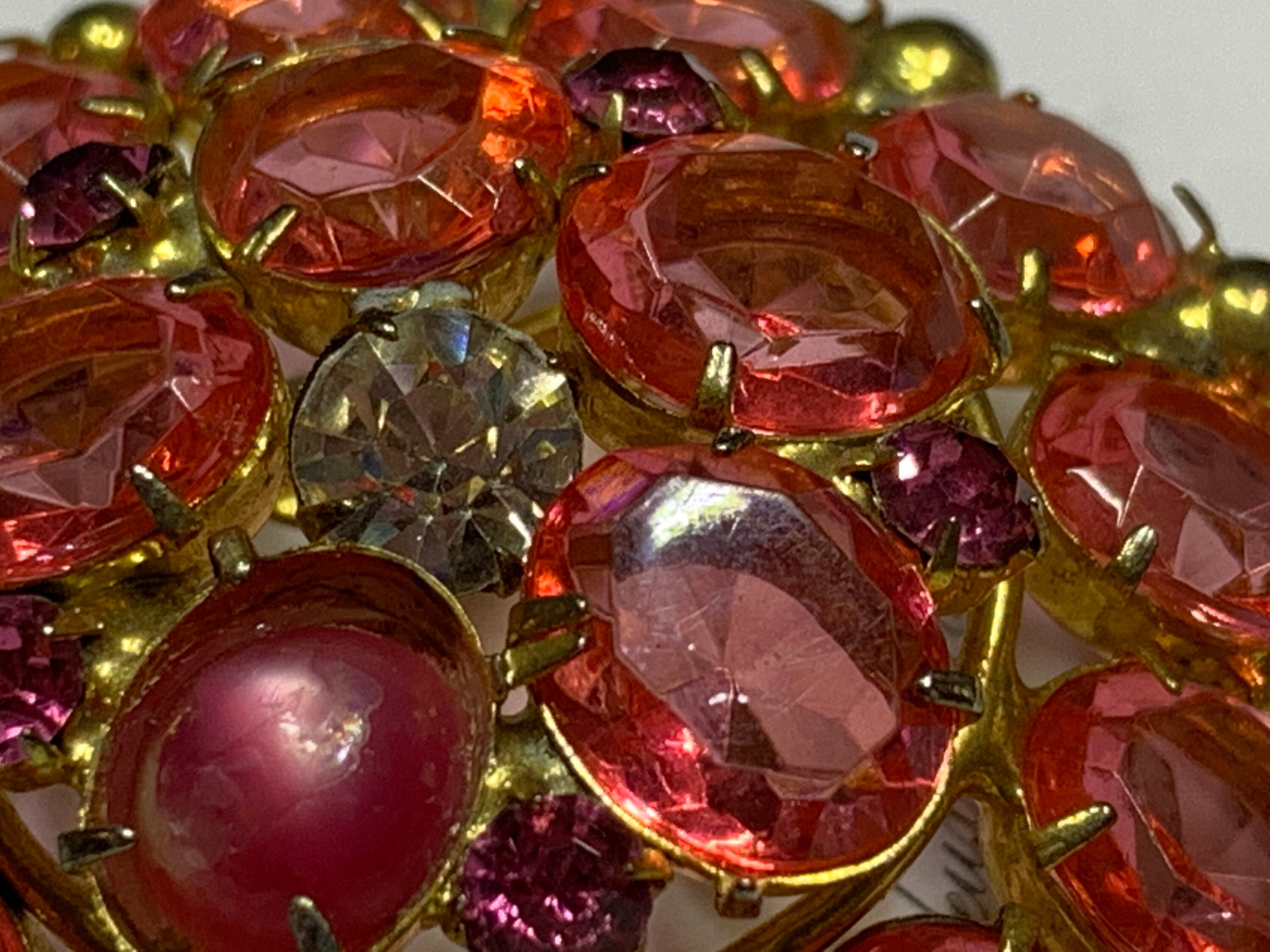 Vintage Red Round Brooch | Etsy