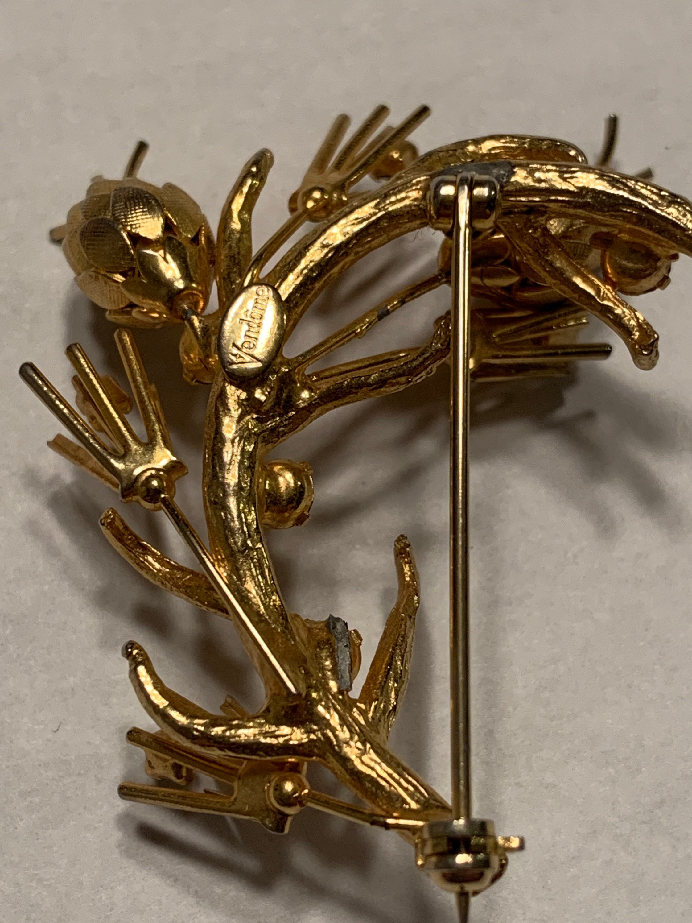 Vendome 1950s gold and crystal brooch | Etsy