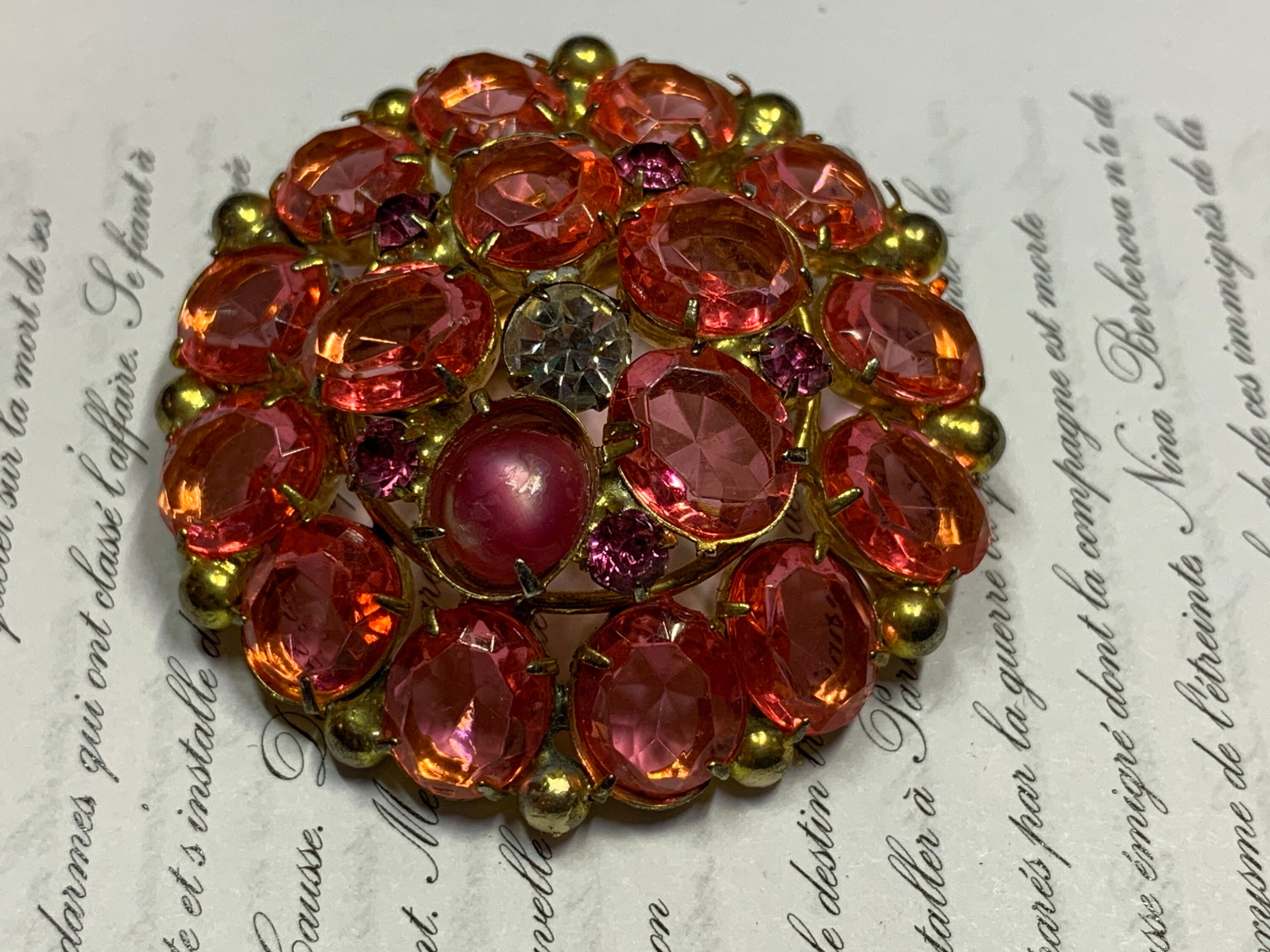 Vintage Red Round Brooch | Etsy