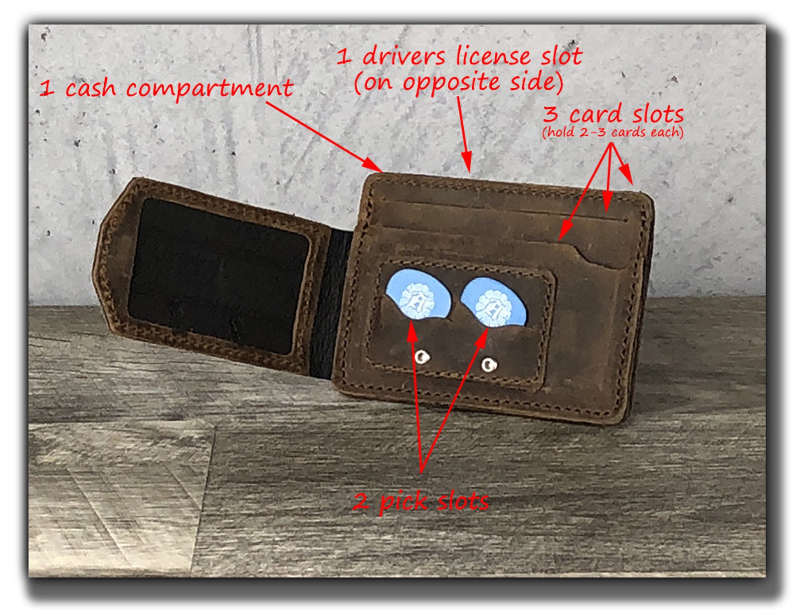 Leather Compact Guitar Pick Wallet, Wallet for Guitarist, Wallet for ...