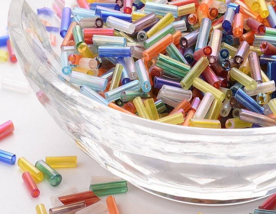 Glass Bugle Beads - Rainbow Multi Colours - 6mm X 1.8mm - 20g Approx ...