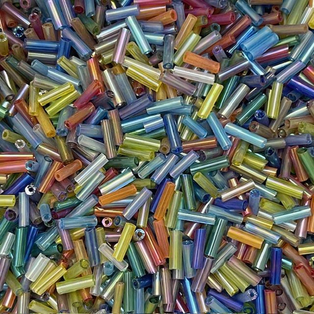 Glass Bugle Beads - Rainbow Multi Colours - 6mm X 1.8mm - 20g Approx ...