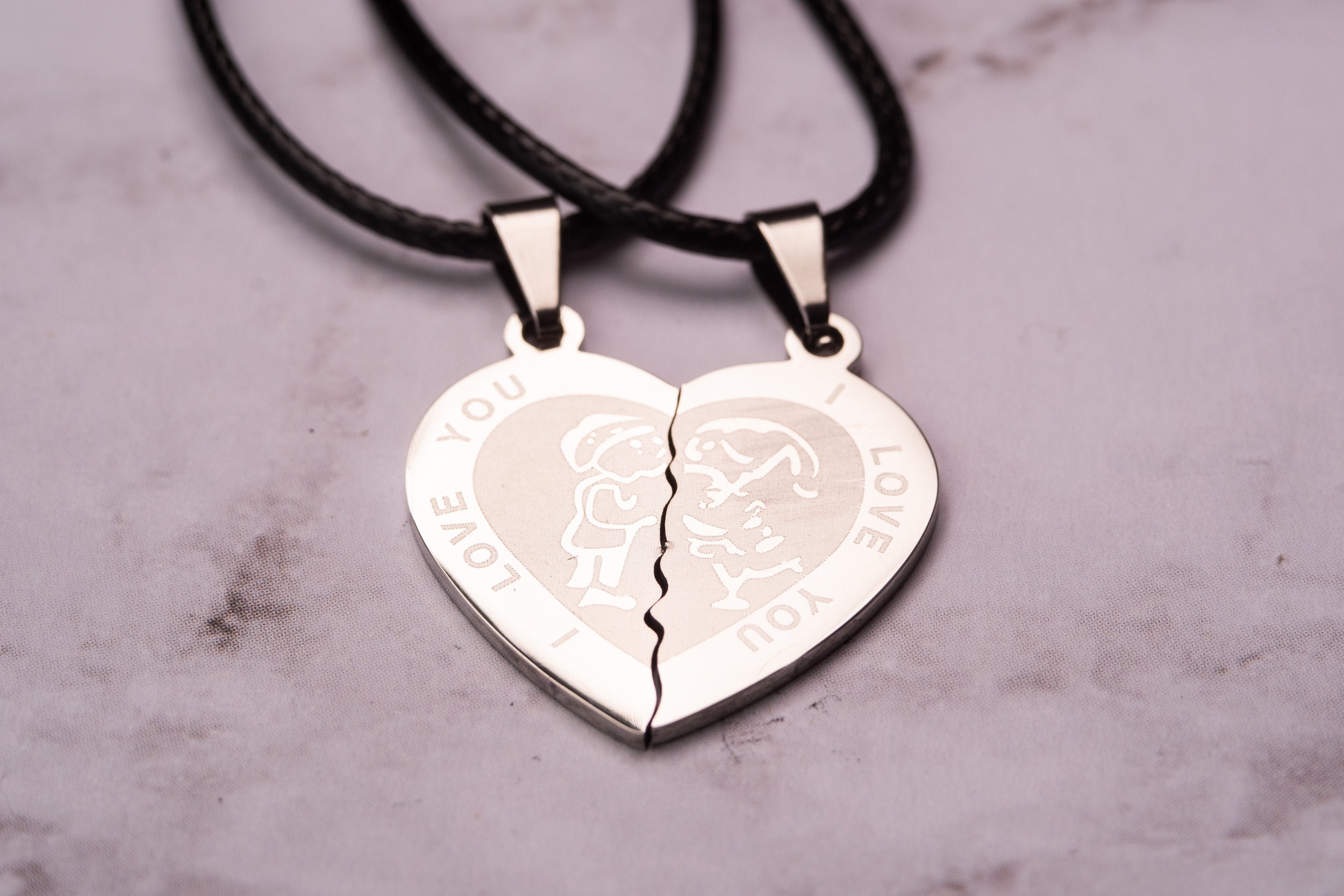 Heart Couple Necklace Set of 2 Matching Necklace for Boyfriend and ...