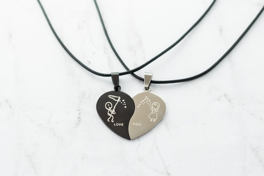 Half Heart Couple Necklace Set of 2 Matching Necklace for Boyfriend and ...