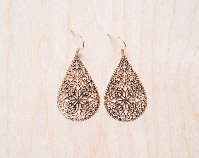 Gold Dangle Earrings Gold Filigree Earrings Woman Long Boho - Etsy