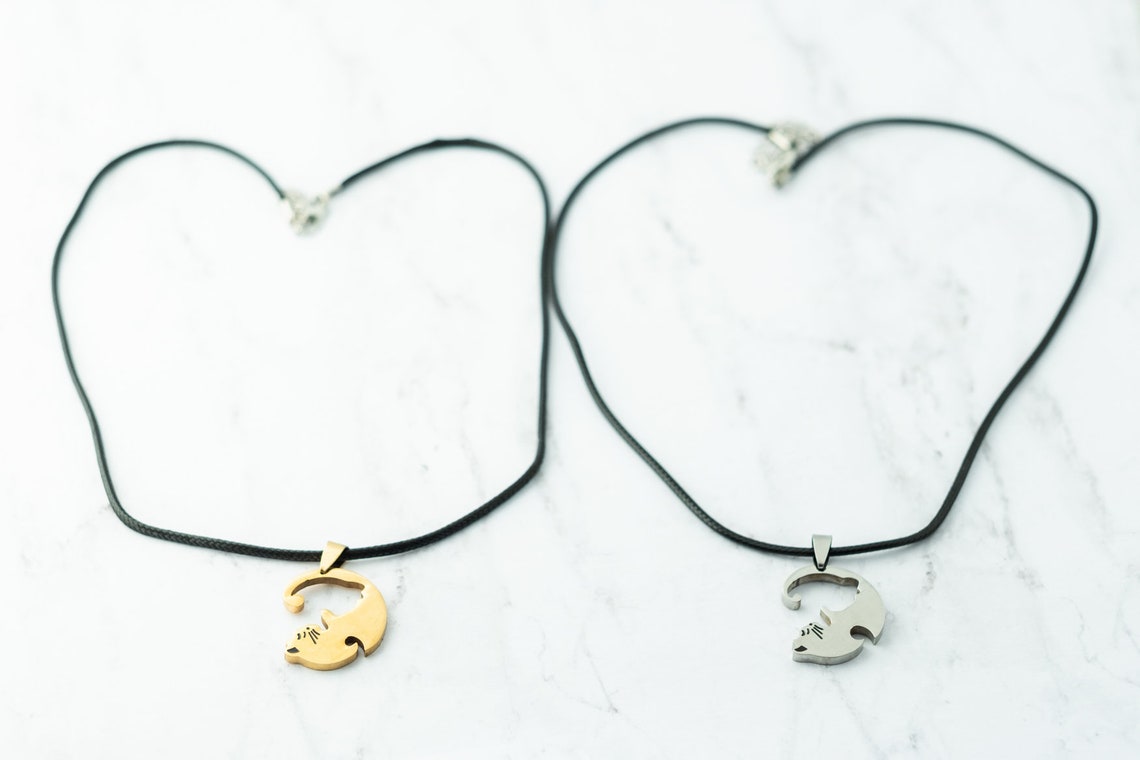 Cat Couple Necklace Set of 2 Matching Necklace for Boyfriend - Etsy