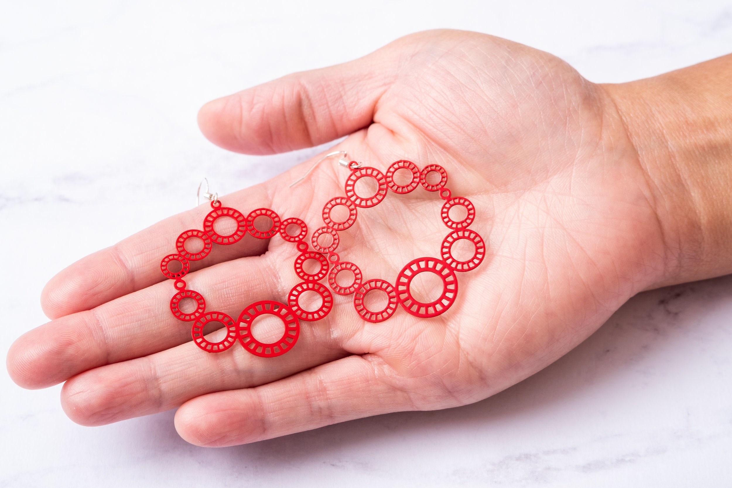 Red Circle Filigree Earrings Boho Earrings Dangle | Etsy