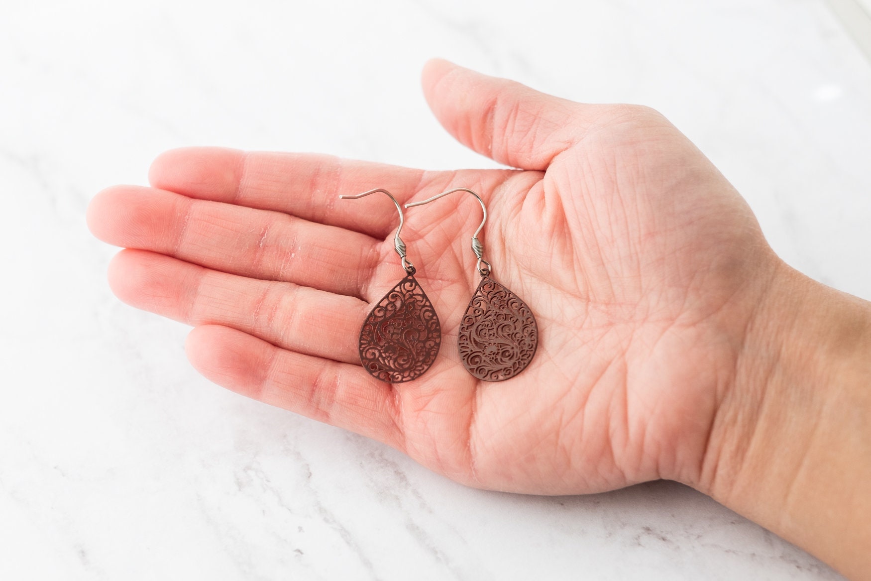 Brown Filigree Earrings Boho Dangle Earrings Lightweight | Etsy