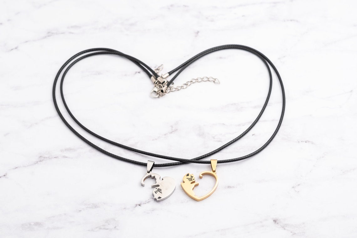 Cat Couple Necklace Set of 2 Matching Necklace for Boyfriend | Etsy