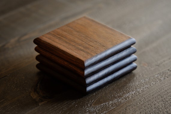 Thick Wooden Coasters Walnut 4 Piece Set beautiful Wood | Etsy