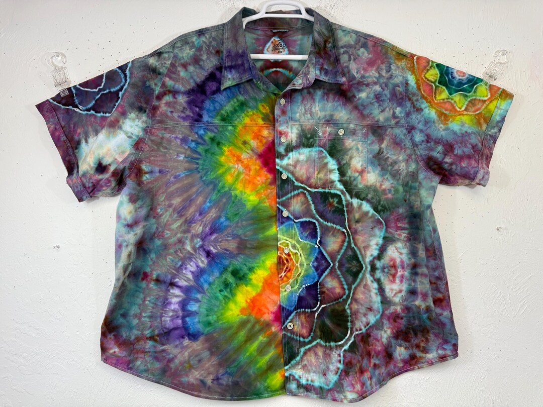Tie Dye 4X Sized Men’s Button up Shirt, Short Sleeve, Pocket on Chest ...