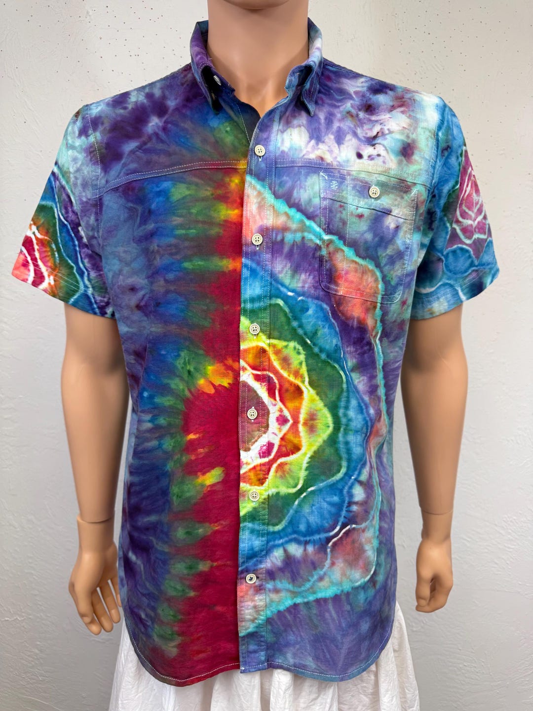 Tie Dye Large Size Men’s Button up Shirt, Short Sleeve, Pockets on ...