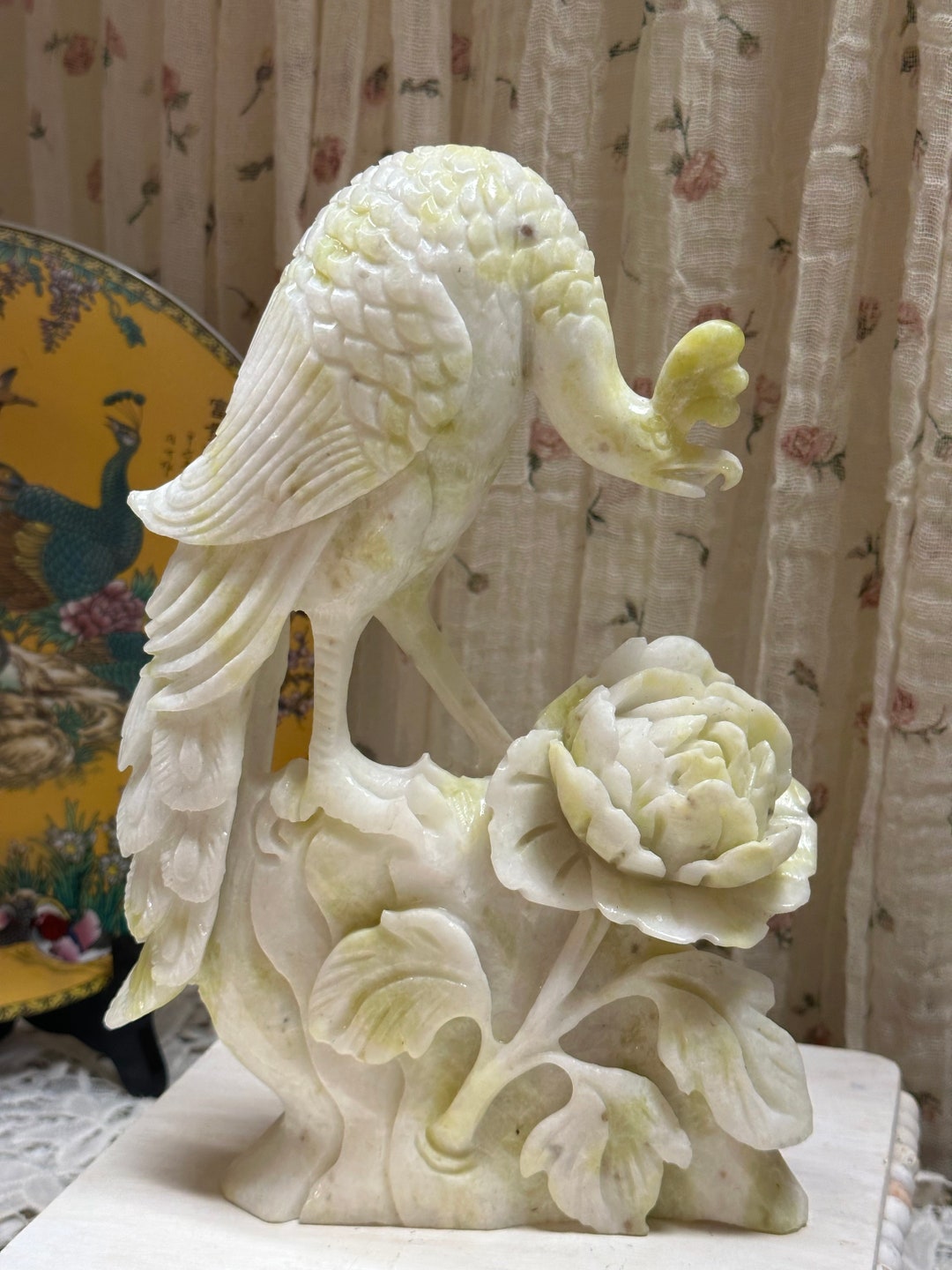Xl Lantian Green Jade Peacock Flower Craving - Etsy