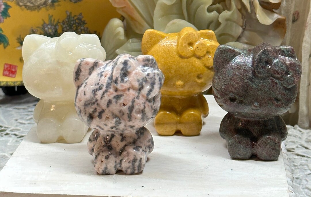 White Jade Ruby Zoisite Pink Zebra and Yellow Jasper Hello Kittys - Etsy
