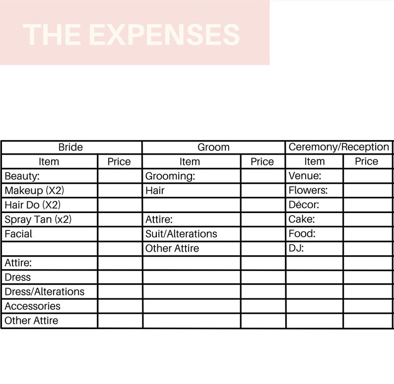 The Wedding Expense Tracker - Wedding Expense Checklist, Wedding ...