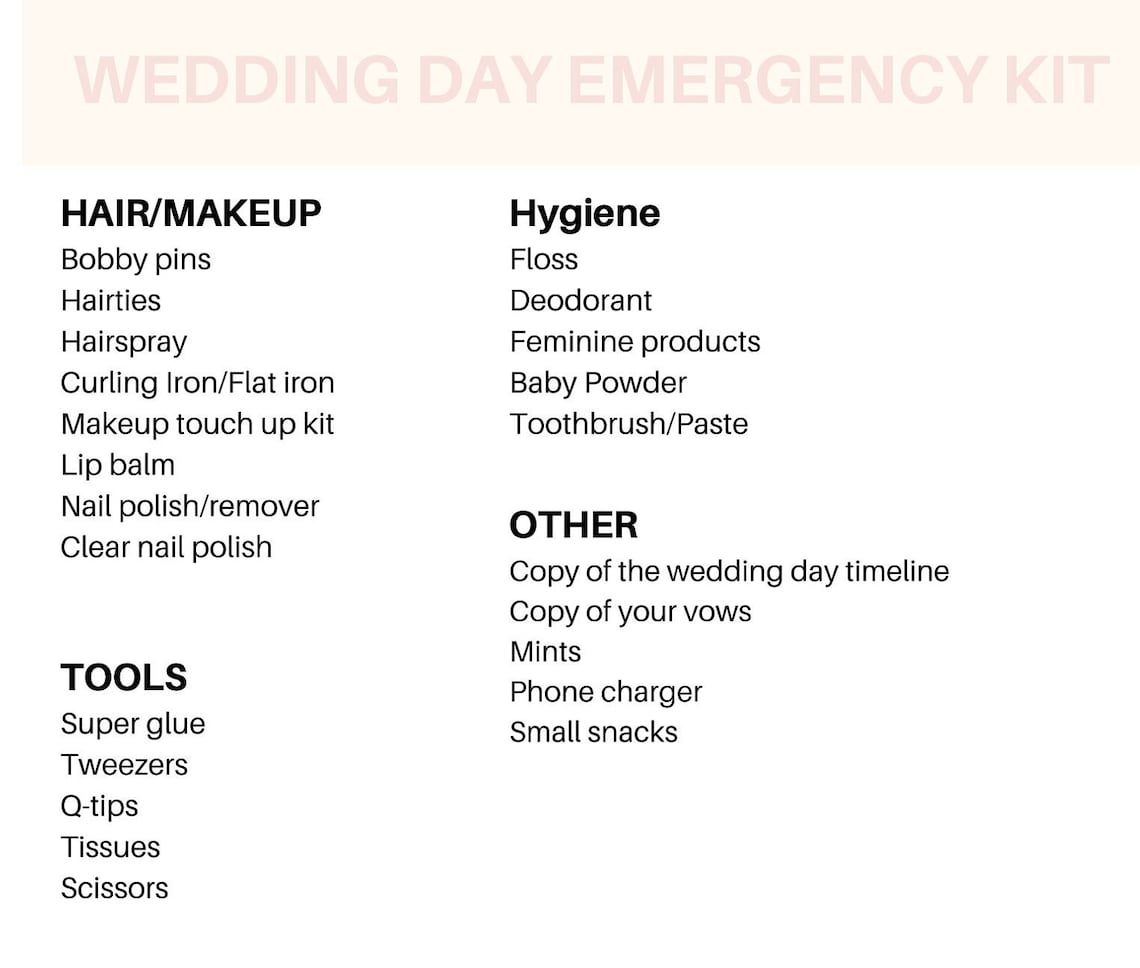 The Wedding Day Emergency Kit List - Wedding Day Emergency Kit ...