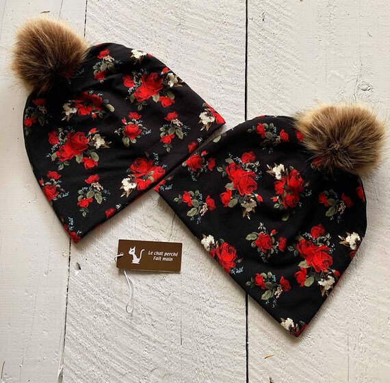 Tuque/beanie/woman hat in fully lined cotton lycra black with | Etsy