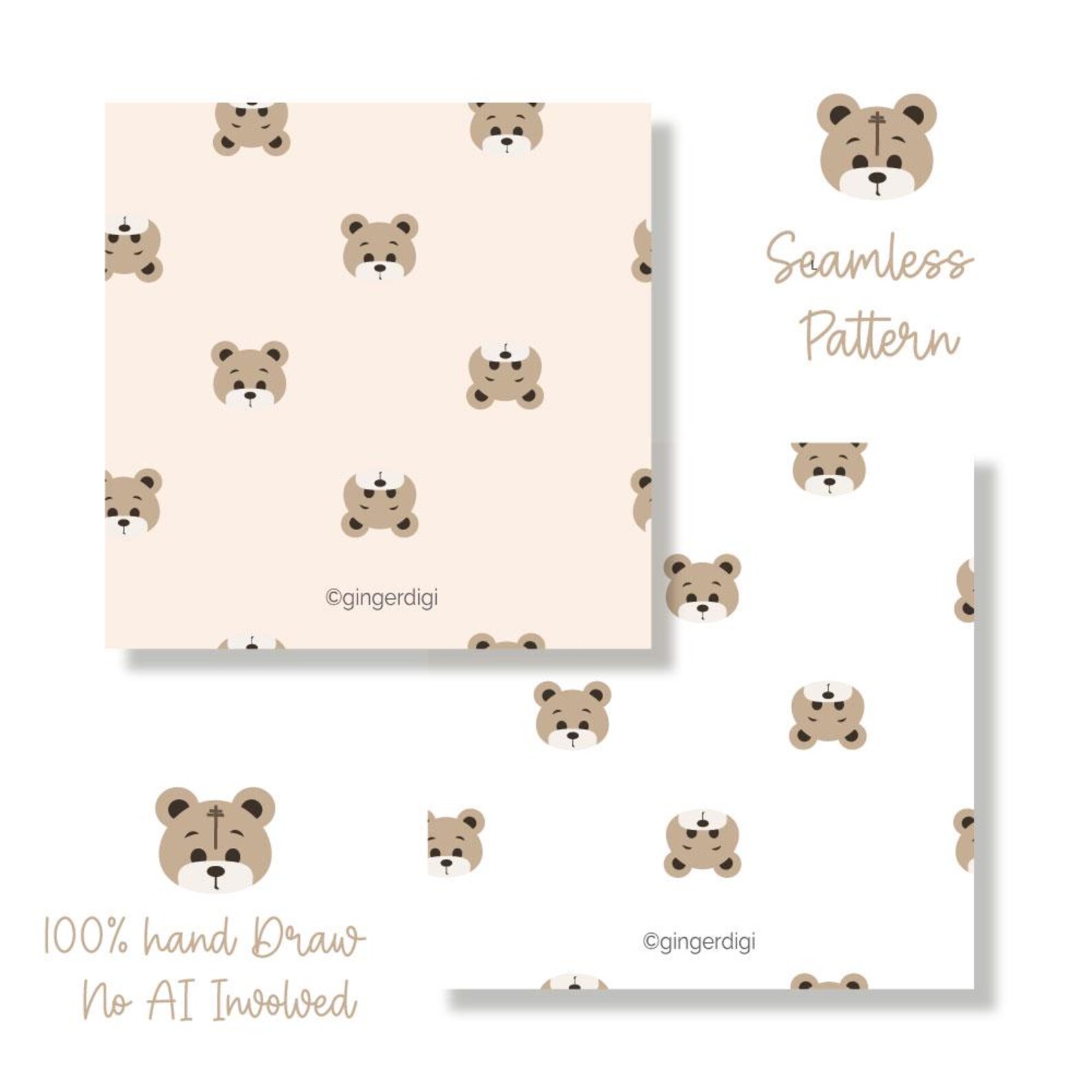 Mascot Seamless Pattern / Teddy Bear Seamless Pattern / Repeating Teddy ...