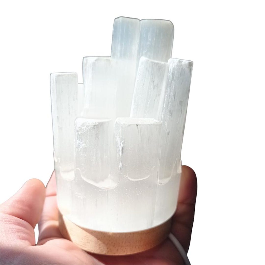 Selenite Lamp, Unique Design, Bamboo Base With LED Lights, USB Port. - Etsy
