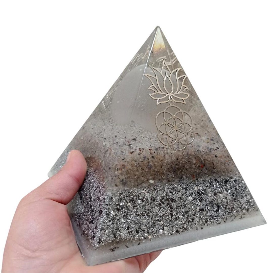 Orgonite Pyramid Made With Selenite Sphere and Crystal Quartz, Seed of ...