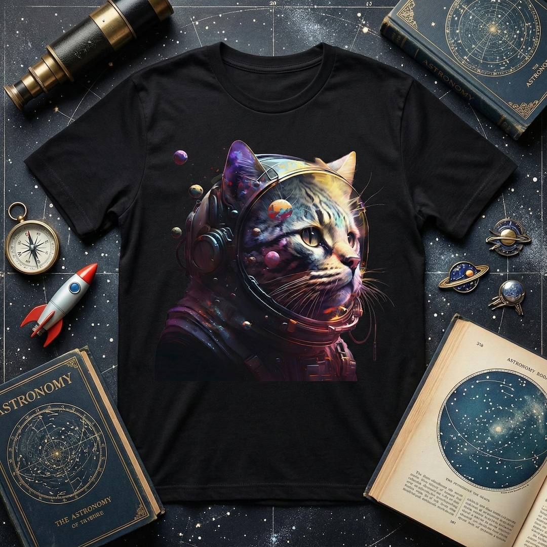 Meow in Space - Funny Astronaut Cat Shirt, Pet Graphic Tee, Cat Lover ...