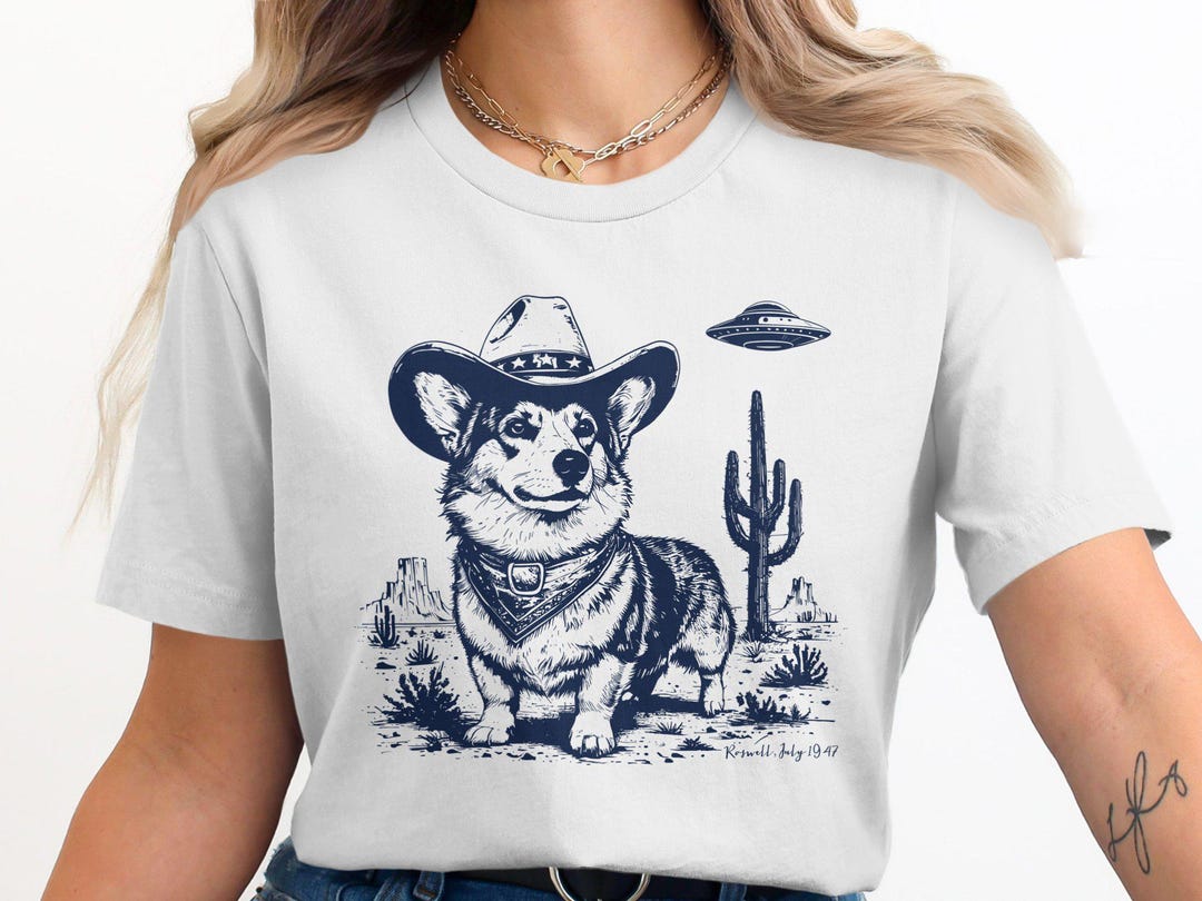 Western Cowboy Corgi Ufo T Shirt, Funny Alien Dog Hoodie, Southwestern ...