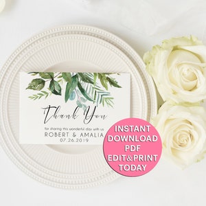 Thank You Cards Editable Template Printable DIY Boho Rustic - Etsy
