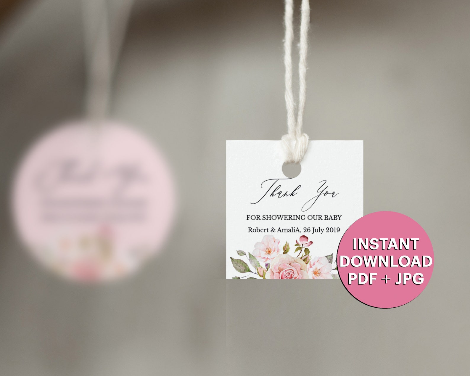 Pink Roses Floral Circle Favor Tag 2x2 Round Thank - Etsy