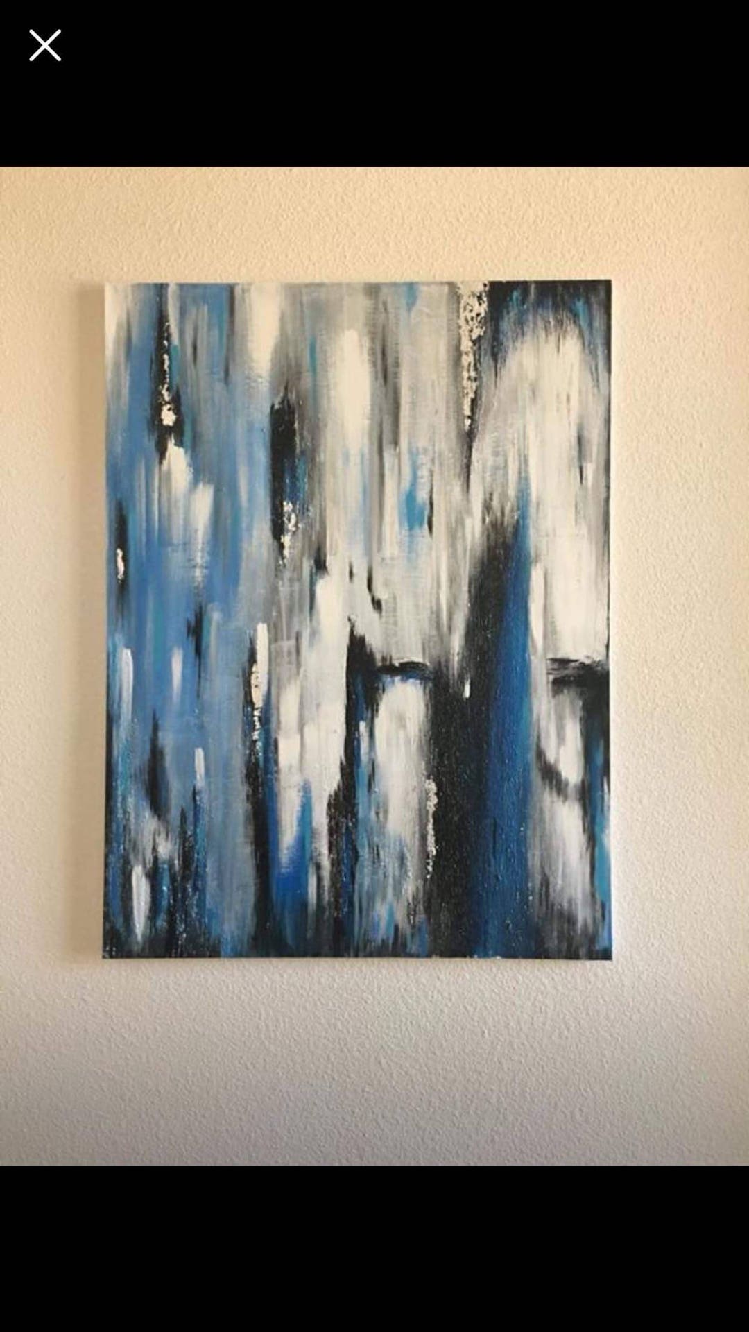 Original Blue/black Abstract Art With Silver Leaf Textured Modern ...