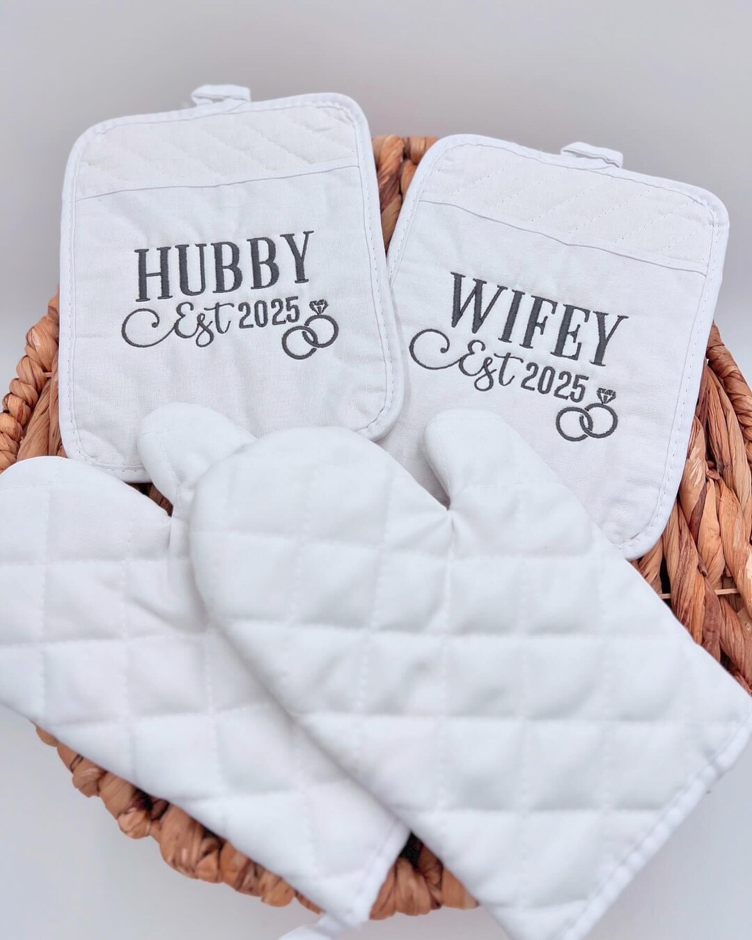 White Wedding Potholder Kitchen Set, Embroidered Potholders, Custom ...