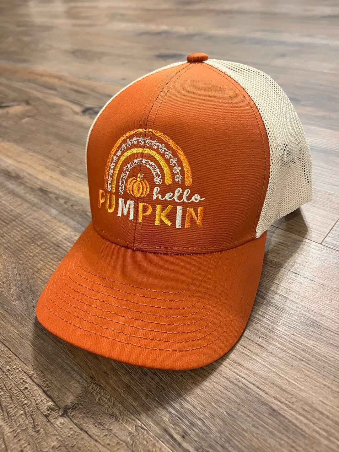 Women's Embroidered Hello Pumpkin Hat, Women's Fall Hat, Rust Orange ...