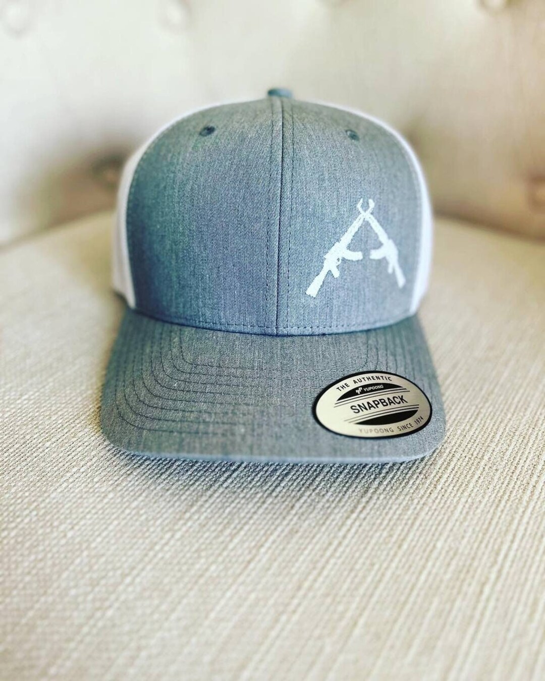 Men's Trucker Style Hat, AR15 Men's Hat, Gun Hat, Grey and White ...