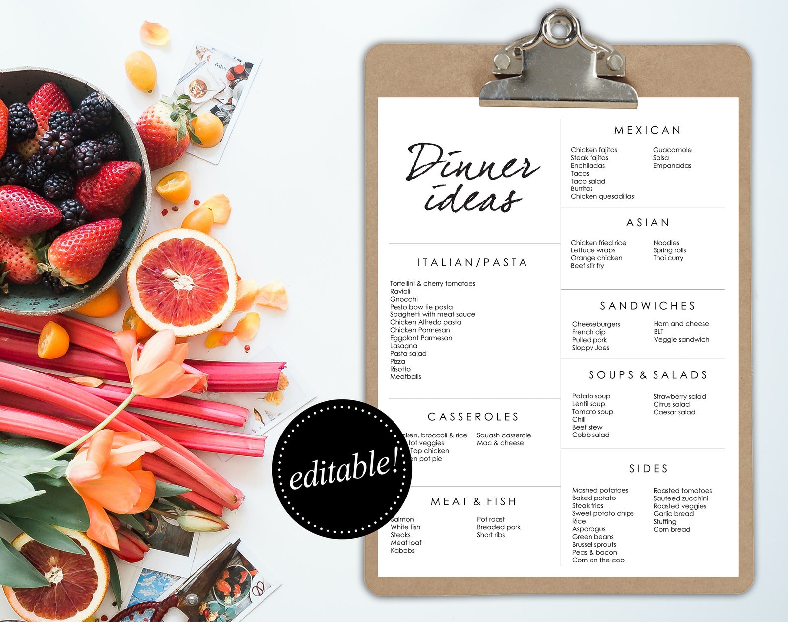 Dinner Ideas / Editable Printable / Meal Planning - Etsy