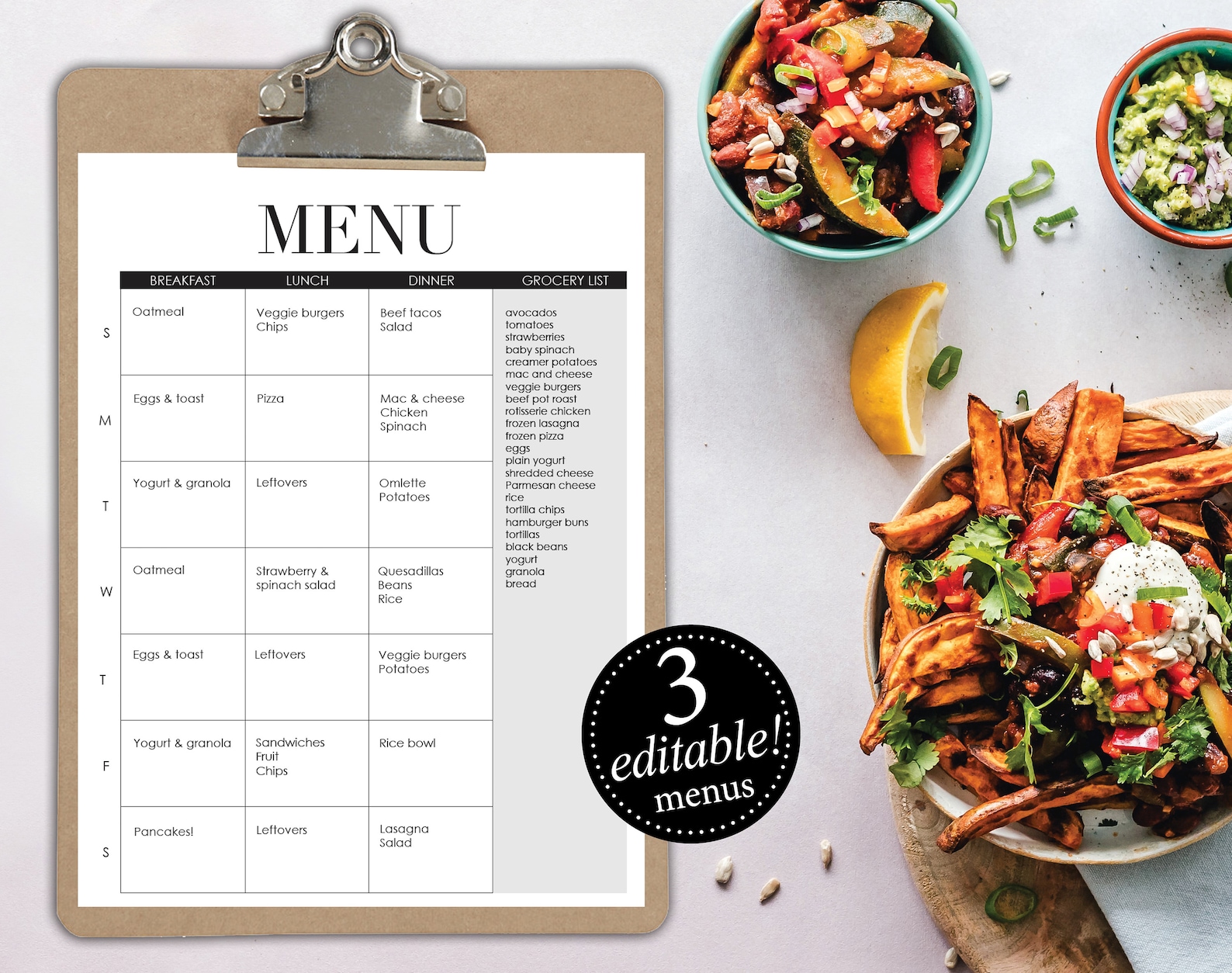 Editable Menus / Meal Planner / Breakfast Lunch Dinner - Etsy
