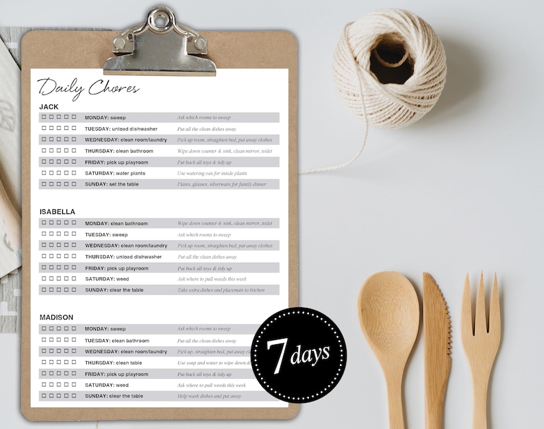 Editable Chore Chart for Multiple Kids | Minimal Personalized Schedule ...