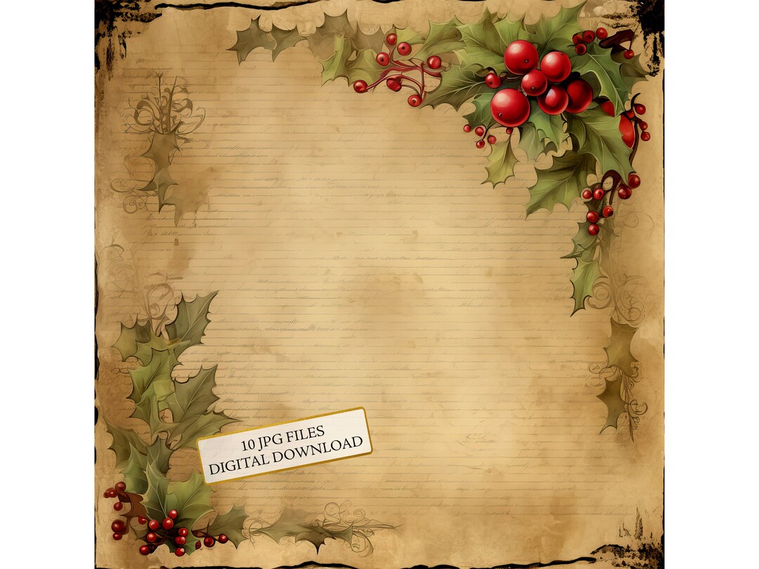 Christmas Vintage Aged Page Clipart Bundle- 10 High Quality Watercolor ...