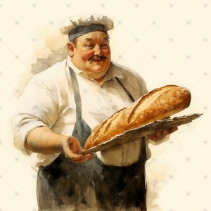 Fat Baker Baking Baguettes and Bread Clipart Bundle- 10 High Quality ...