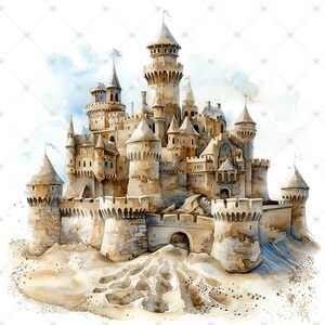 Sandcastle on Beach Clipart Bundle- 10 High Quality Watercolor Jpgs ...