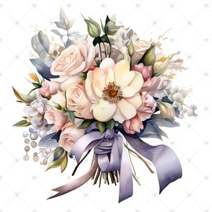 Pastel Wedding Bouquet Clipart Bundle- 10 High Quality Watercolor Jpgs ...