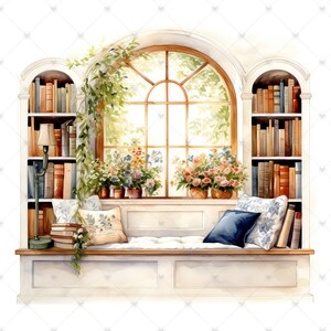 Cozy Window Nook With Books and Plants Clipart Bundle- 10 High Quality ...