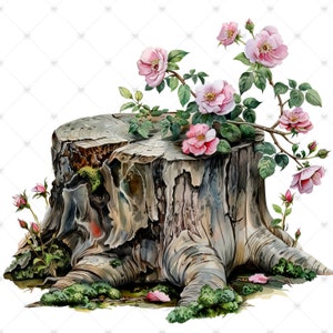 Wild Roses Growing Out of a Tree Stump Clipart Bundle- 10 High Quality ...