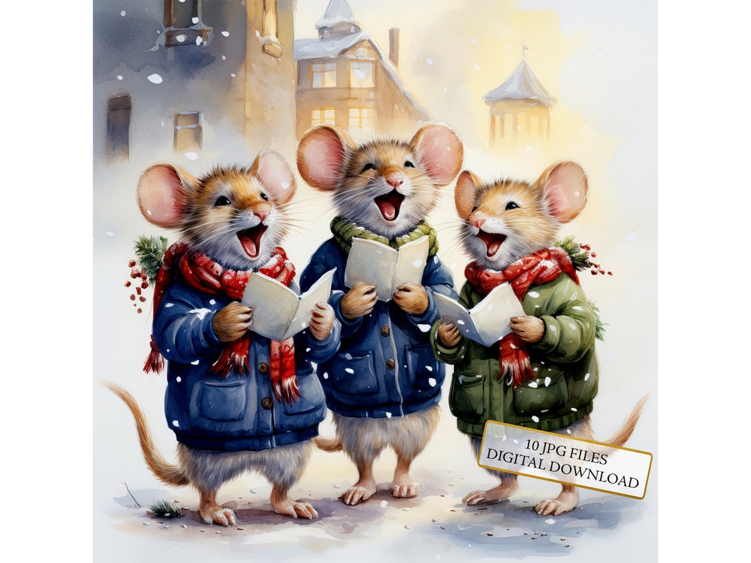 Little Mice Singing Christmas Carols JPG Clipart Bundle- Digital ...