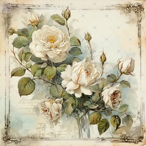 Shabby Chic Vintage White Roses Page Clipart Bundle 10 High Quality ...