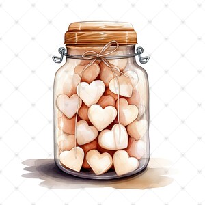 Jar of Heart Shaped Cookies Clipart Bundle- 10 High Quality Watercolor ...