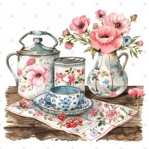 Floral Vintage Farmhouse Kitchen Cookware Clipart Bundle- 10 High ...